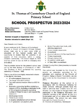 Prospectus - St Thomas of Canterbury C of E Primary School Website 2023 ...